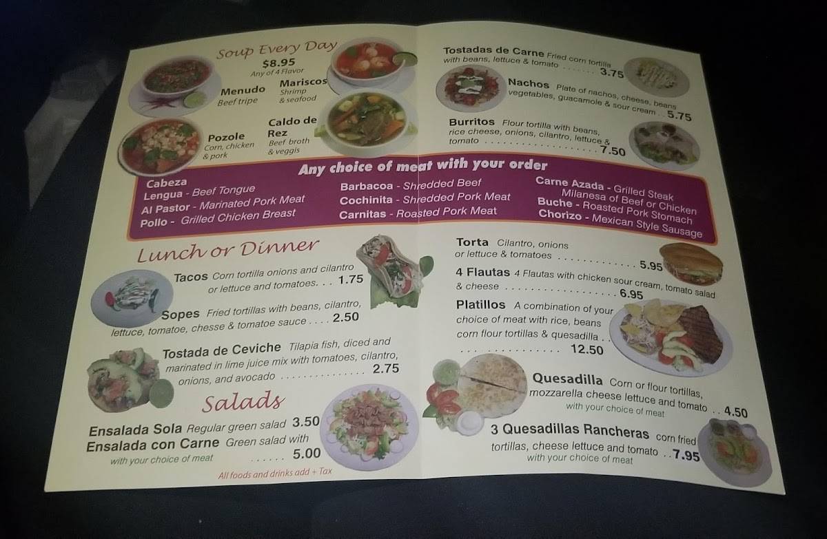 Menu at Tacos Mi Nacho restaurant, Meriden