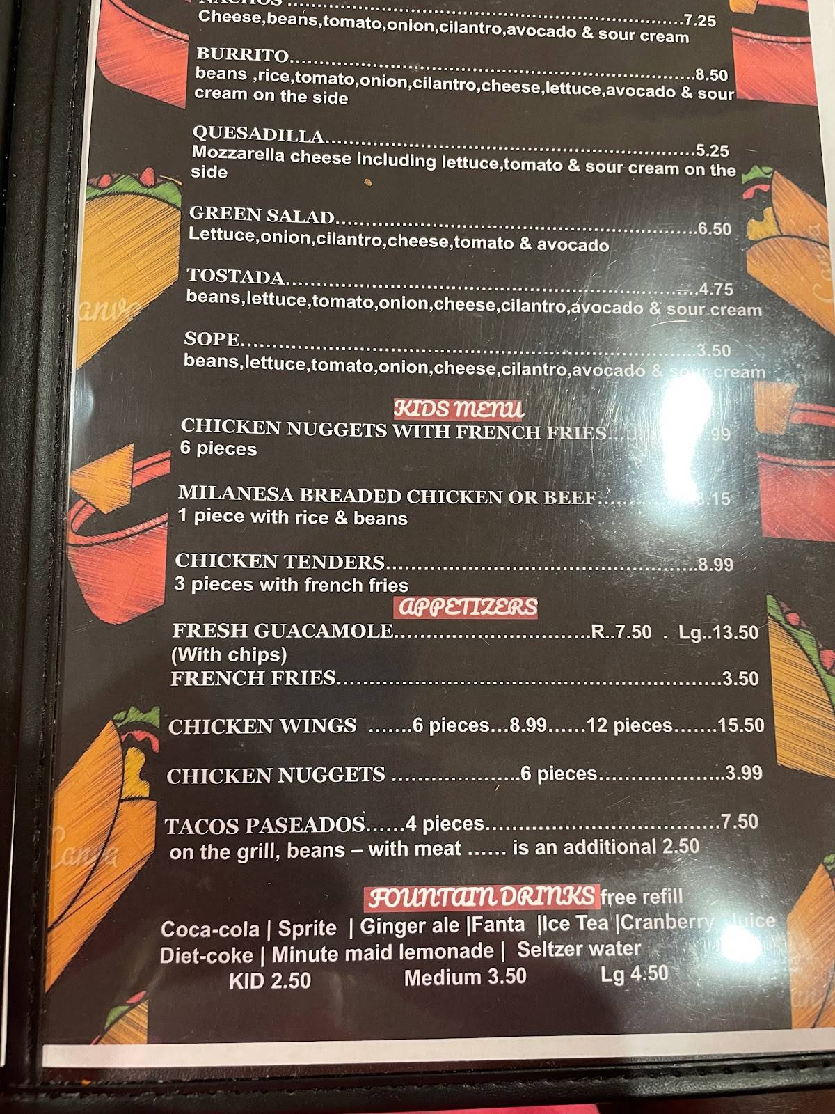 Menu at Tacos Mi Nacho restaurant, Meriden