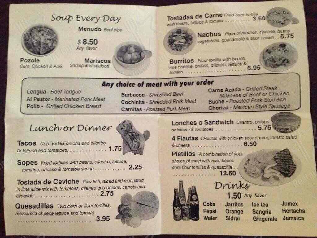 Menu at Tacos Mi Nacho restaurant, Meriden