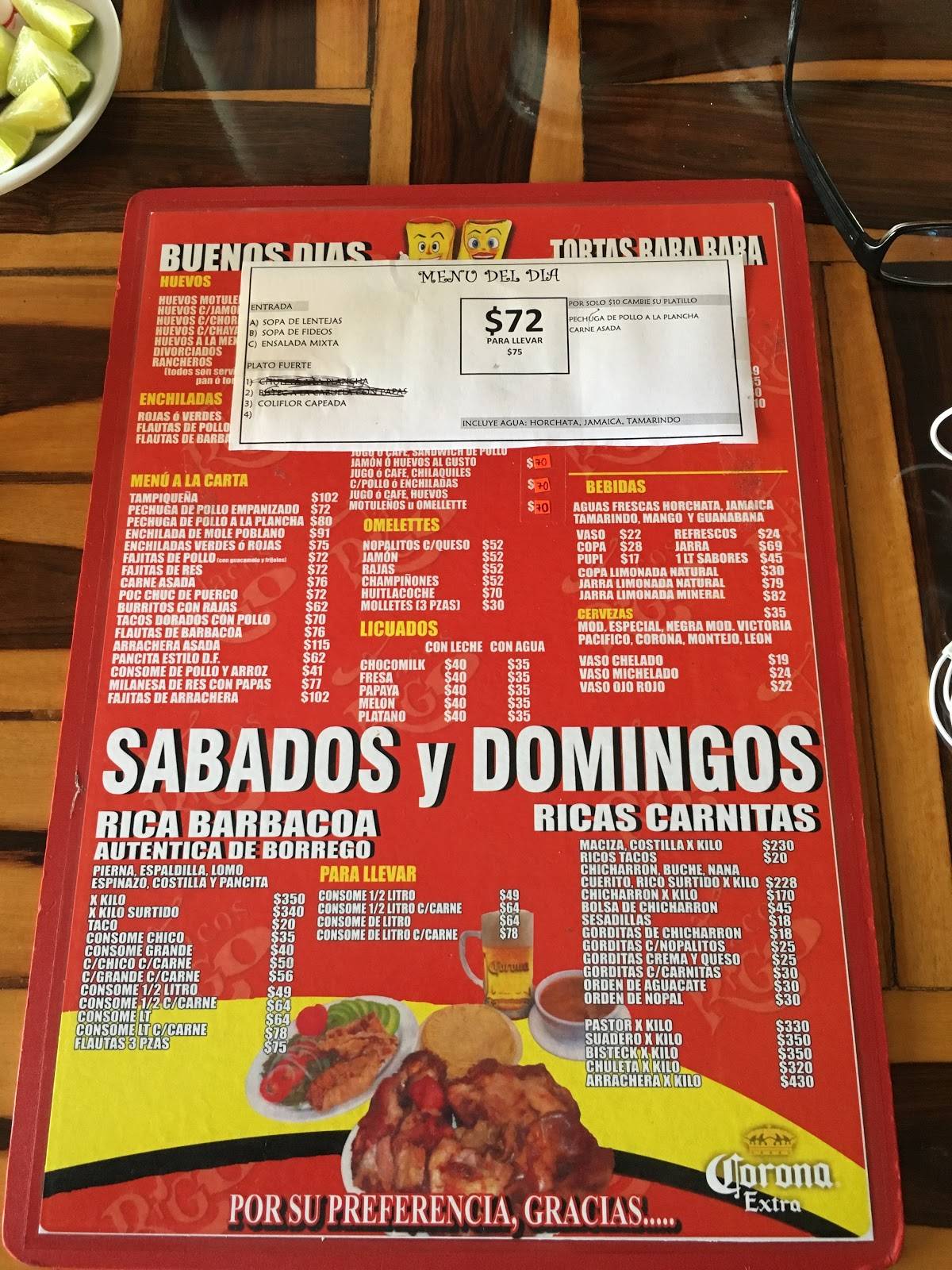 Carta del restaurante Tacos Rigo, Cancún, Playa 50 ‎ Cancun Centro Off ...