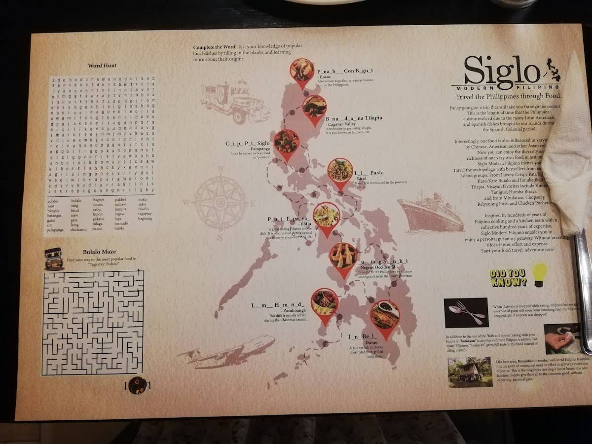 Menu at SIGLO MODERN FILIPINO restaurant, Tagaytay, Tagaytay - Calamba Rd
