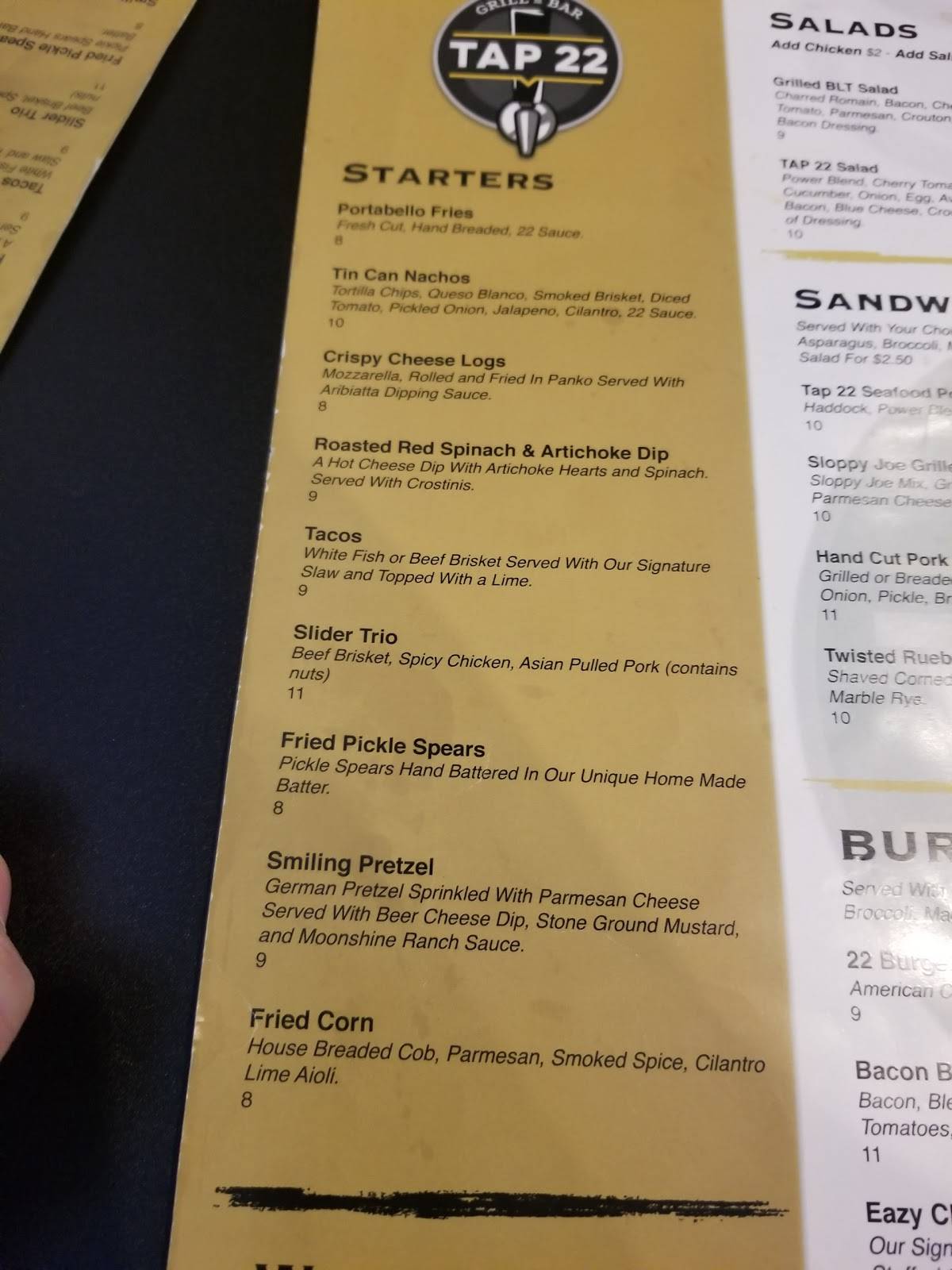 Menu at Tap 22 Grill & Bar, Silvis