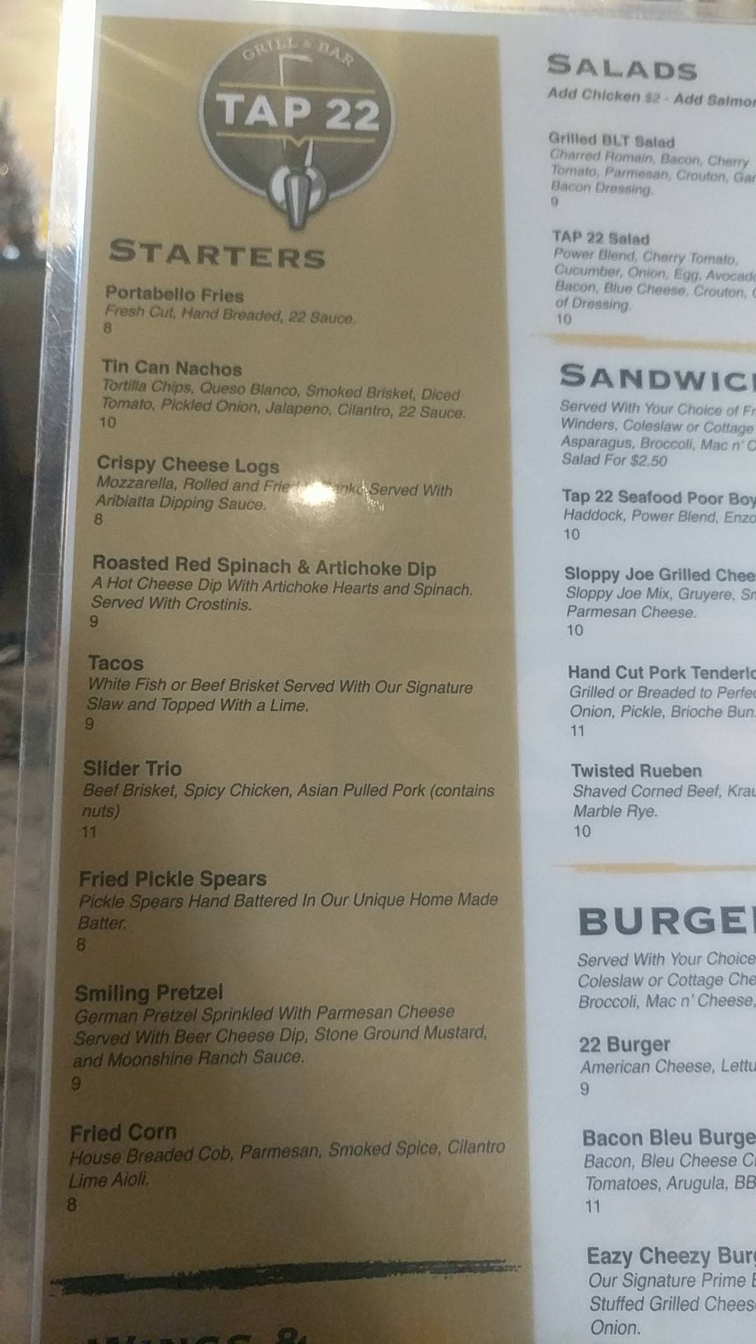 Menu at Tap 22 Grill & Bar, Silvis