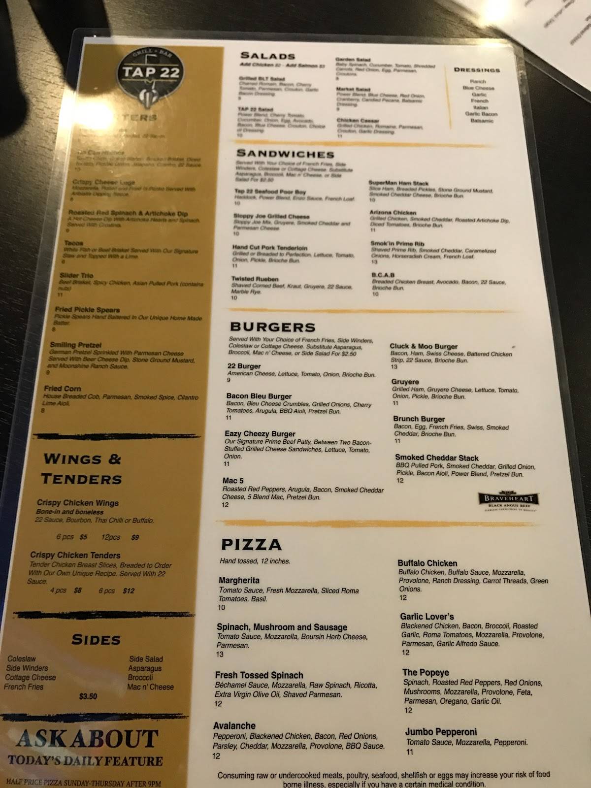 Menu at Tap 22 Grill & Bar, Silvis