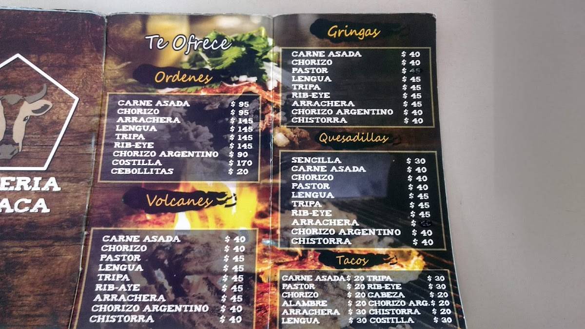 Menu at Taquería La Vaca restaurant, Guadalajara
