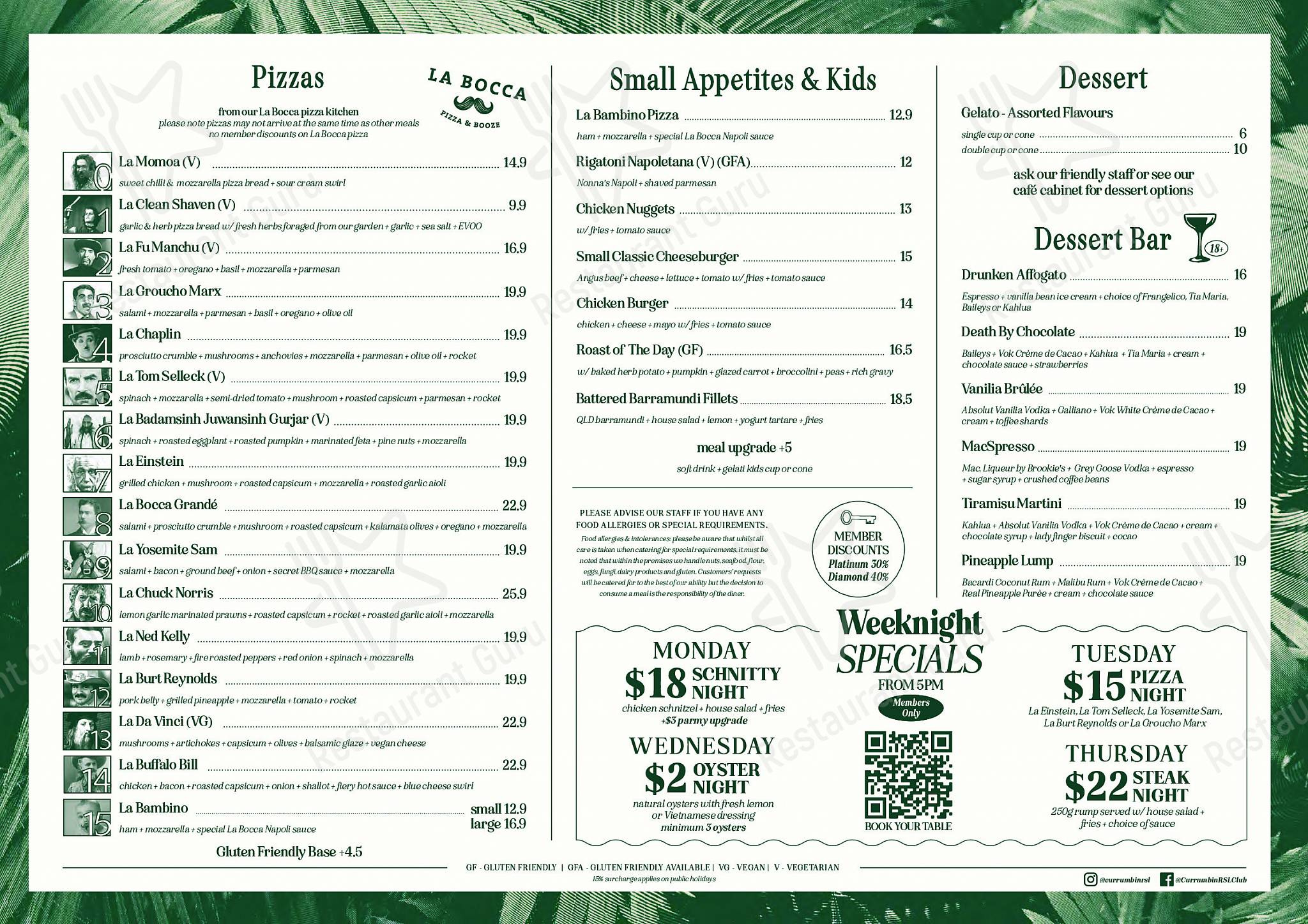 Menu at Tarte Bakery & Cafe, Burleigh Heads