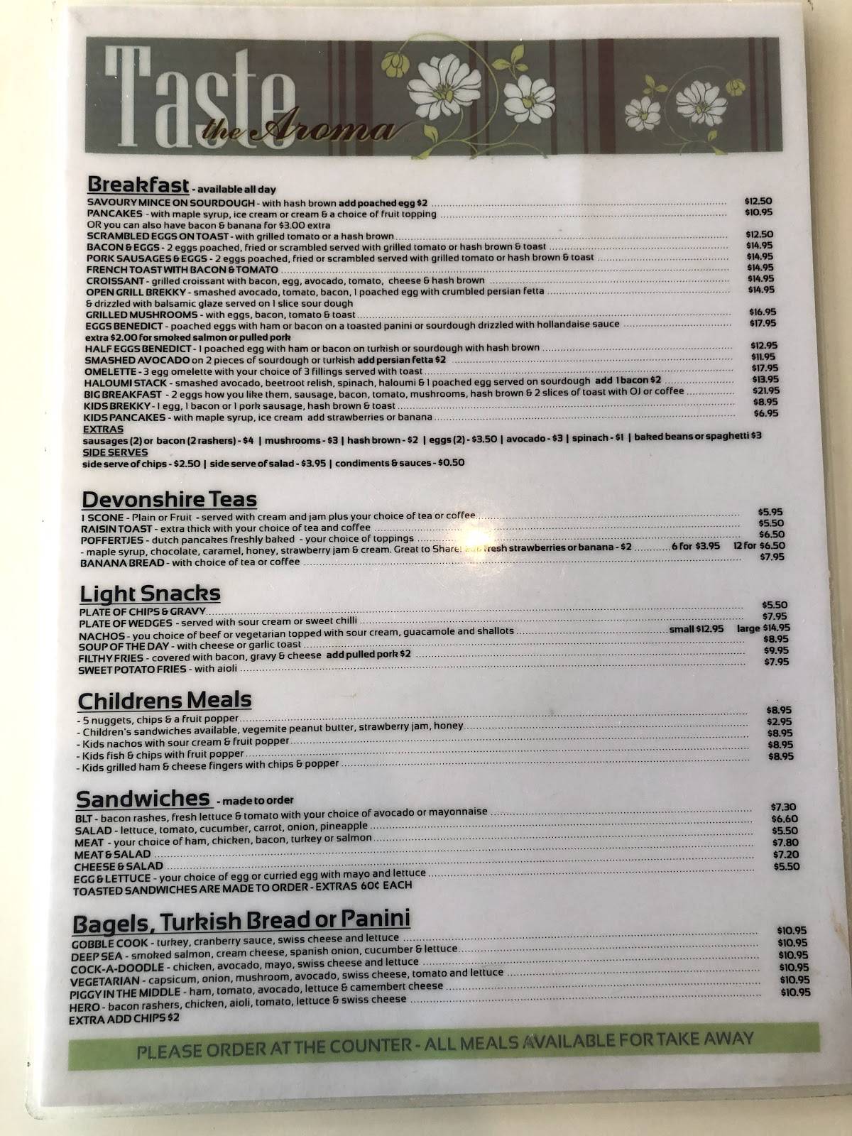 Menu at Taste The Aroma restaurant, Wynnum West, 51/2021 Wynnum Rd