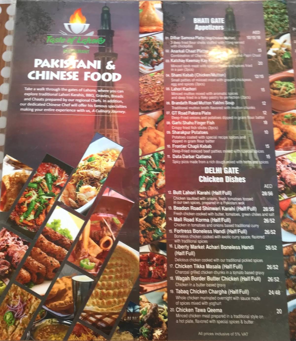 Carta del restaurante Taste of Lahore, Abu Dabi