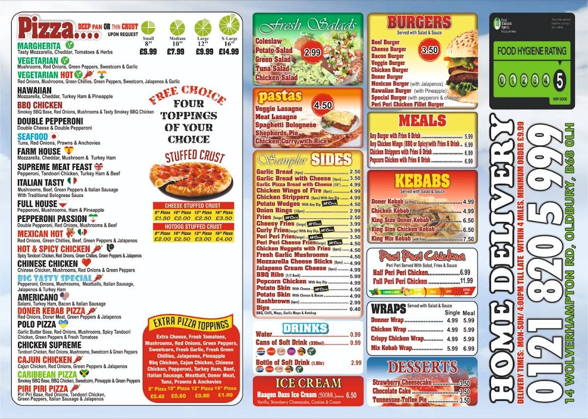 Menu at Tasty Pizza (Oldbury) pizzeria, Oldbury