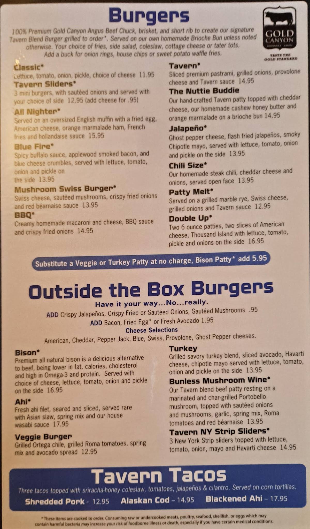 Menu at Tavern 95 pub & bar, Lake Havasu City
