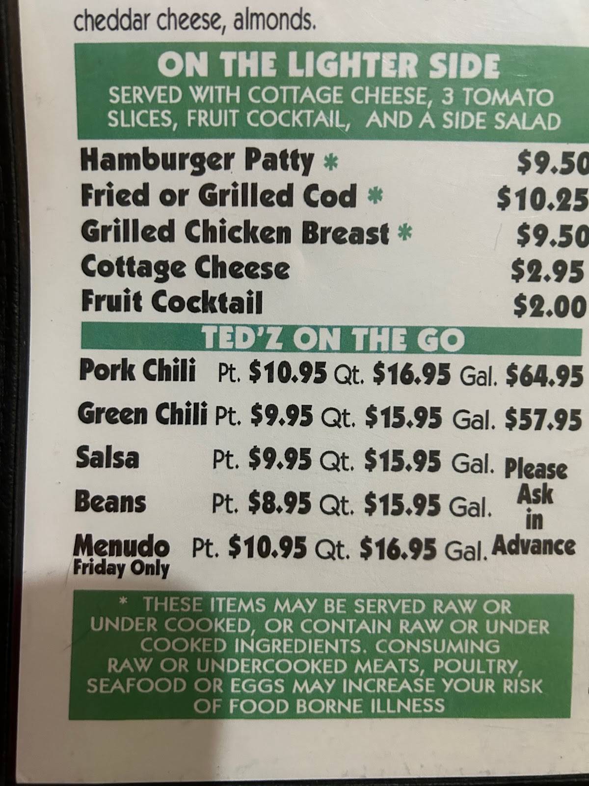 Menu at Ted'z Place Restaurant and Lounge, Commerce City