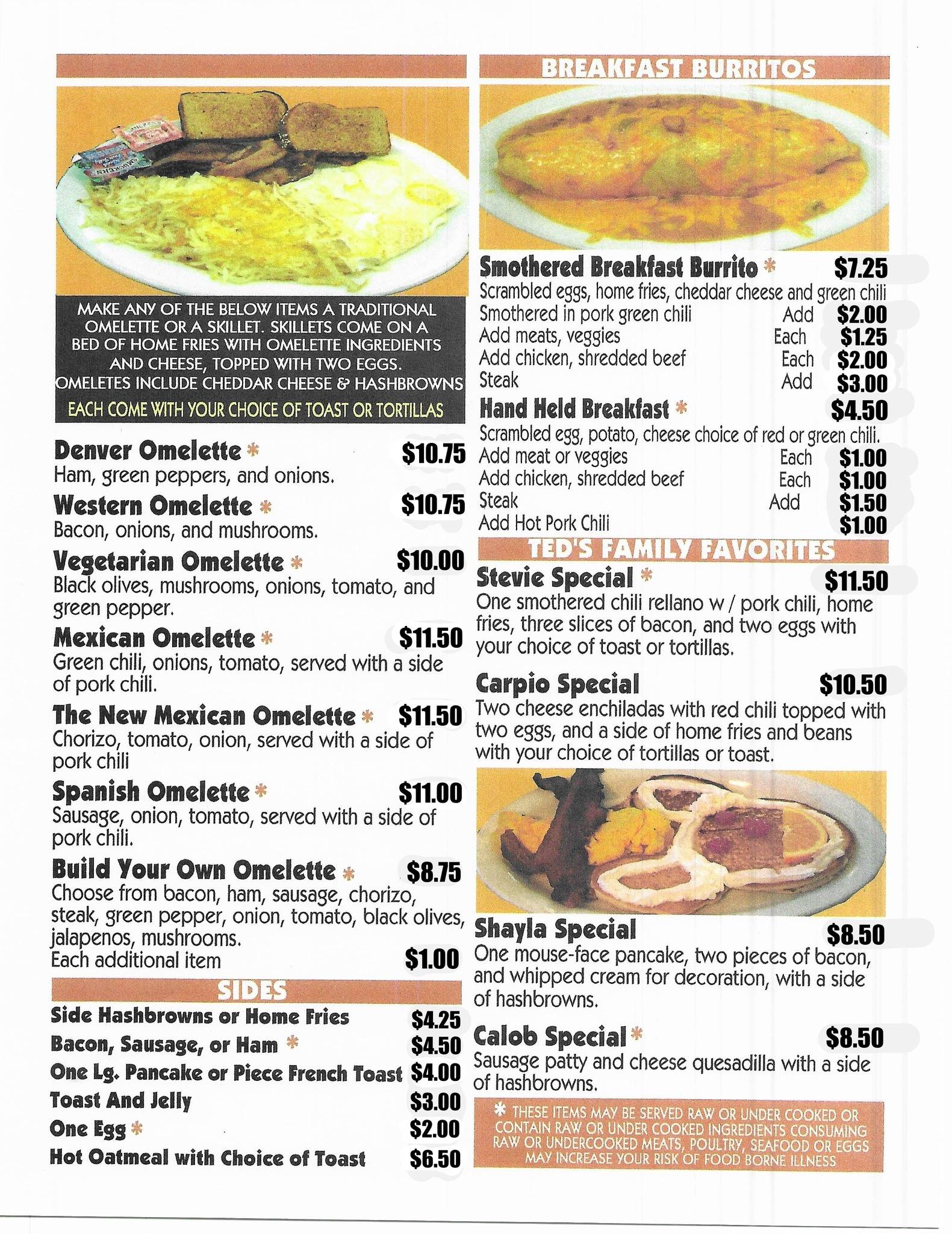Menu at Ted'z Place Restaurant and Lounge, Commerce City