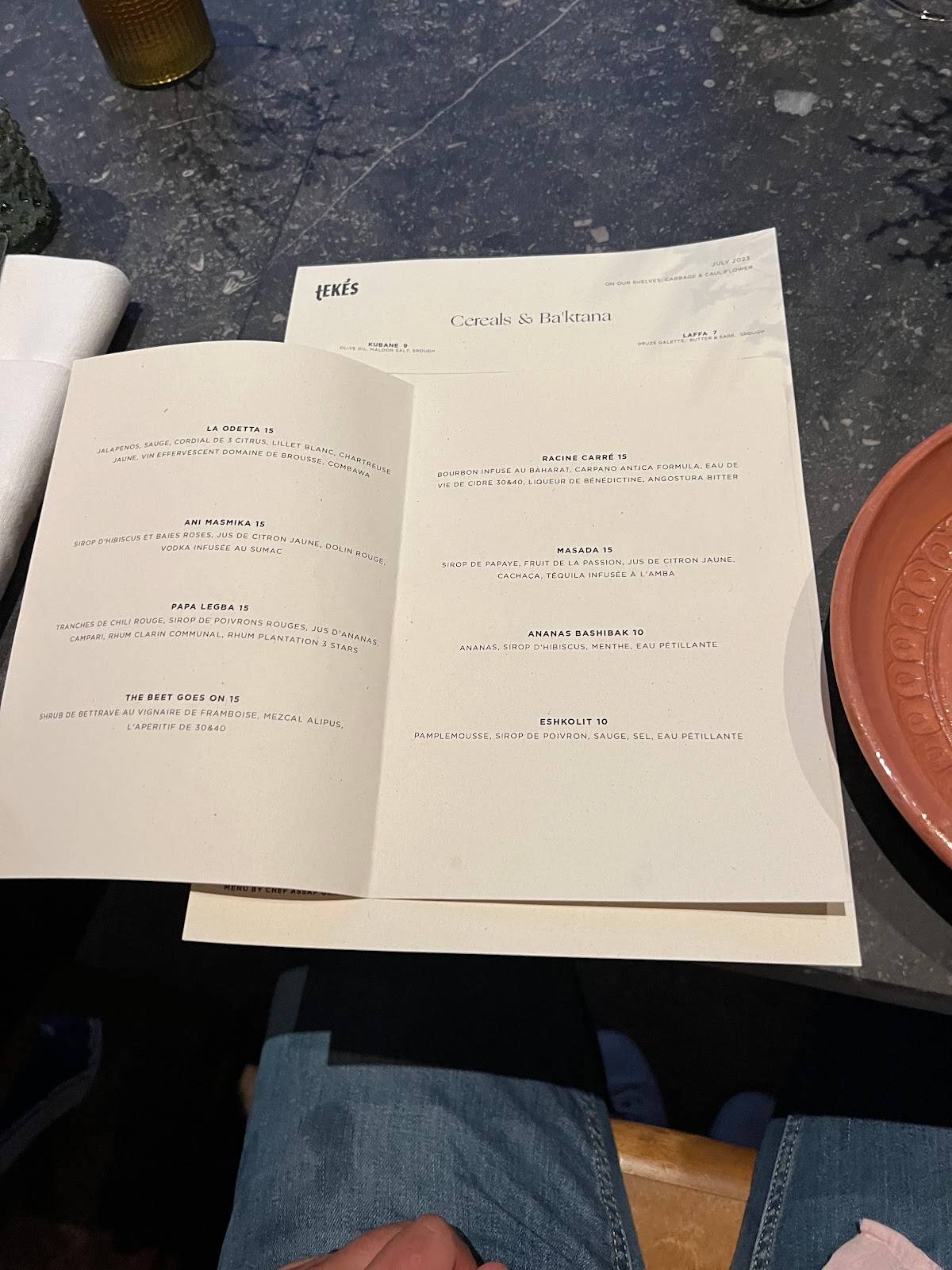 Menu at Tekés restaurant, Paris