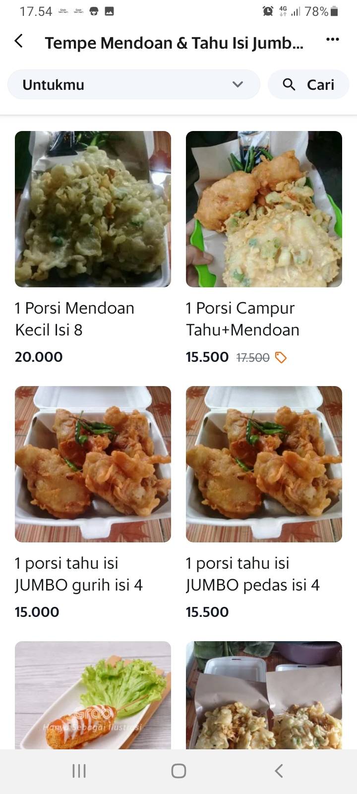 Carta del postres Tempe mendoan dan tahu isi JUMBO, Tangerang del Sur