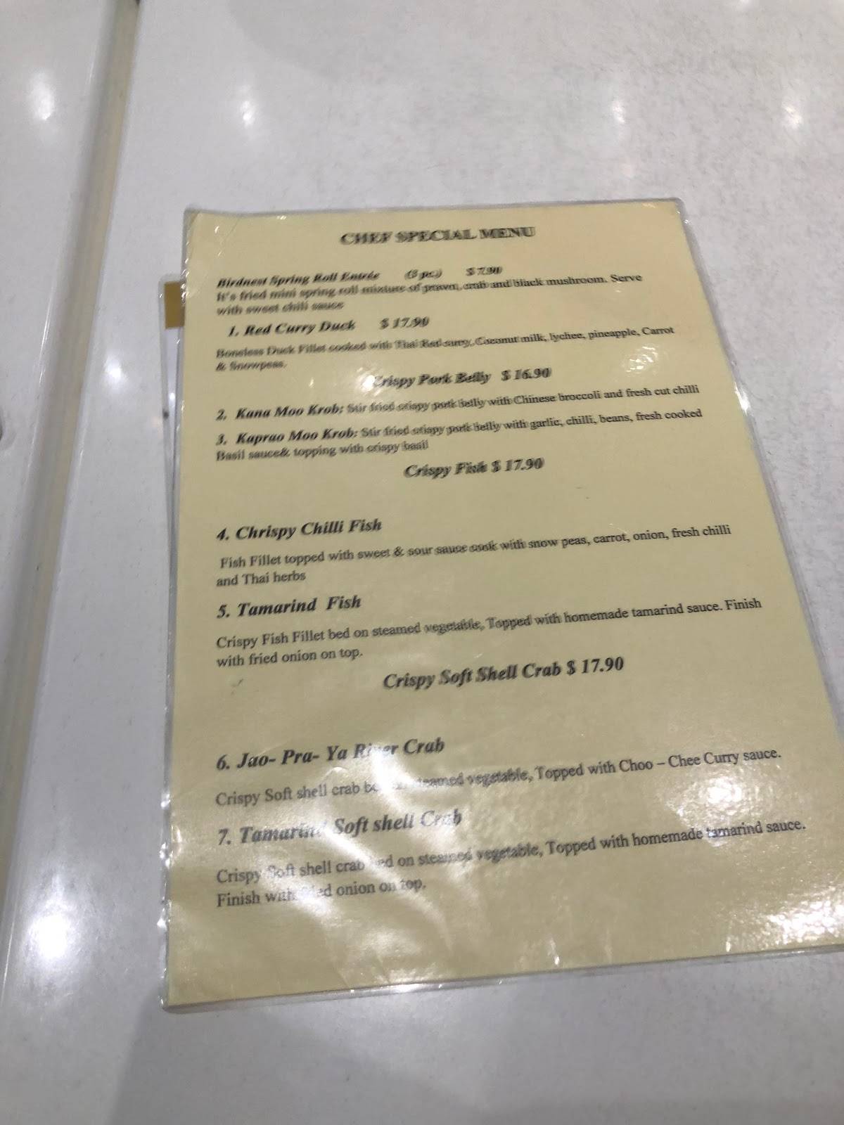 Menu at Thai Break restaurant, Macquarie Park