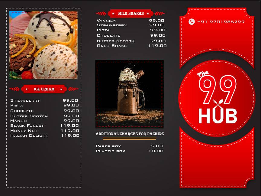 Menu at The 99 Hub, Kadapa