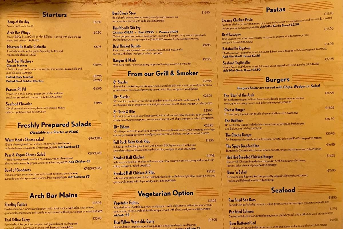 Menu at The Arch Bar, Swords