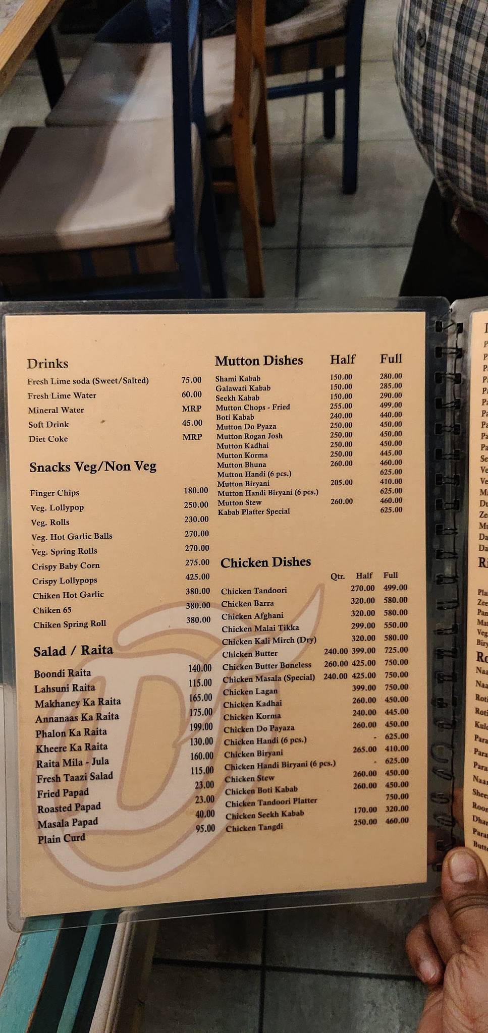 Menu at The Awadh's Dastarkhwan, Lucknow