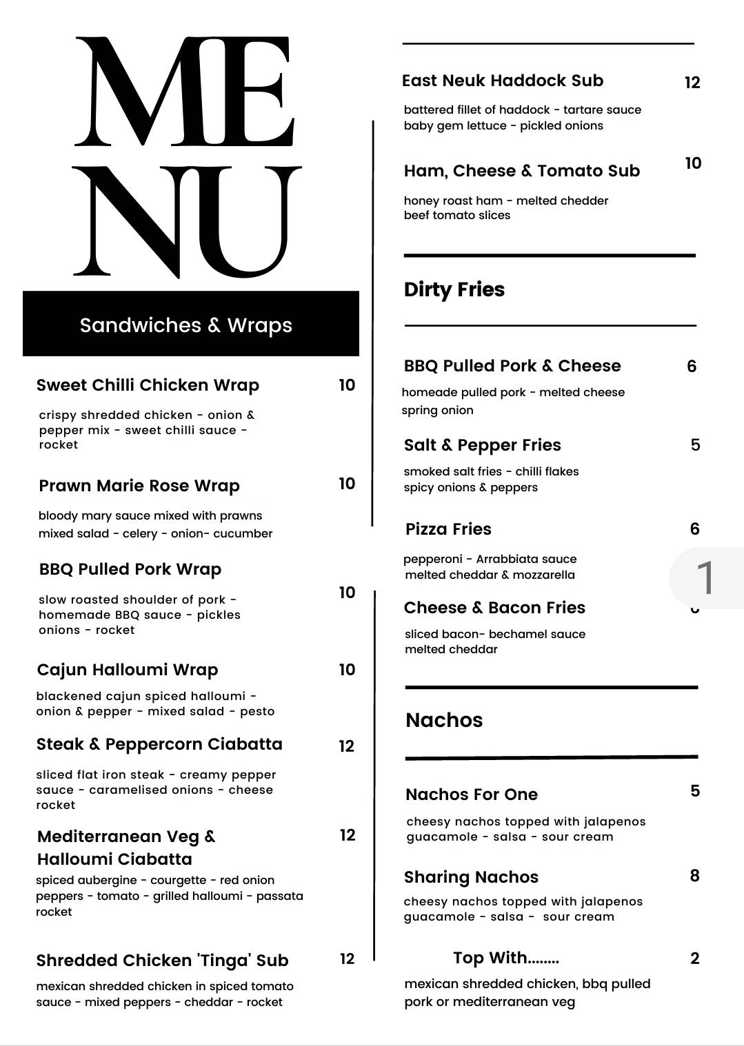 Menu at The Bank restaurant, Anstruther