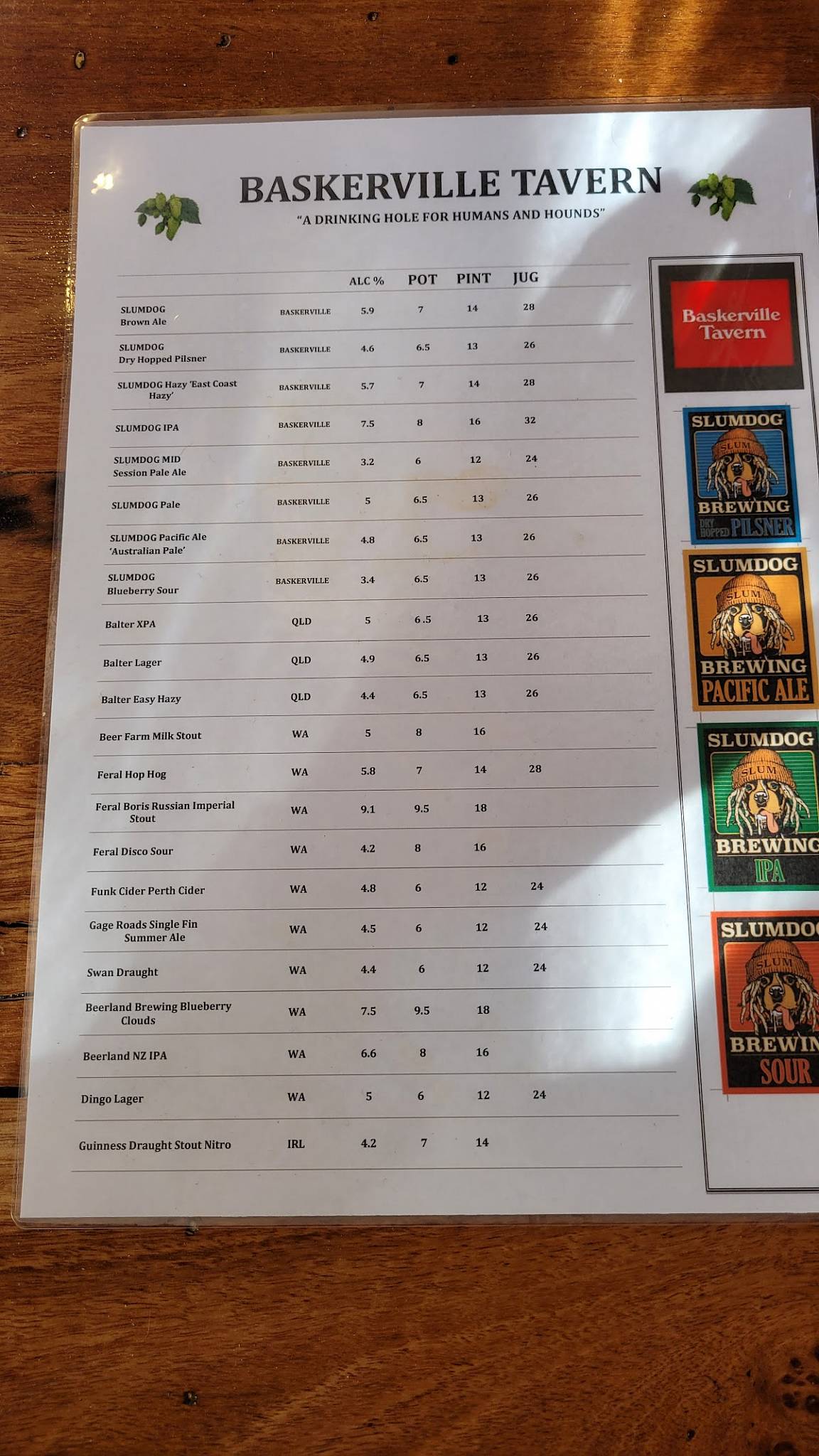 Menu at The Baskerville tavern pub & bar, Baskerville