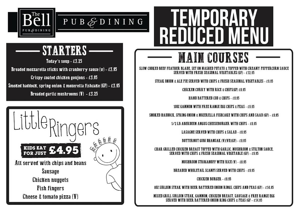 Menu at The Bell Inn pub & bar, Shrewsbury