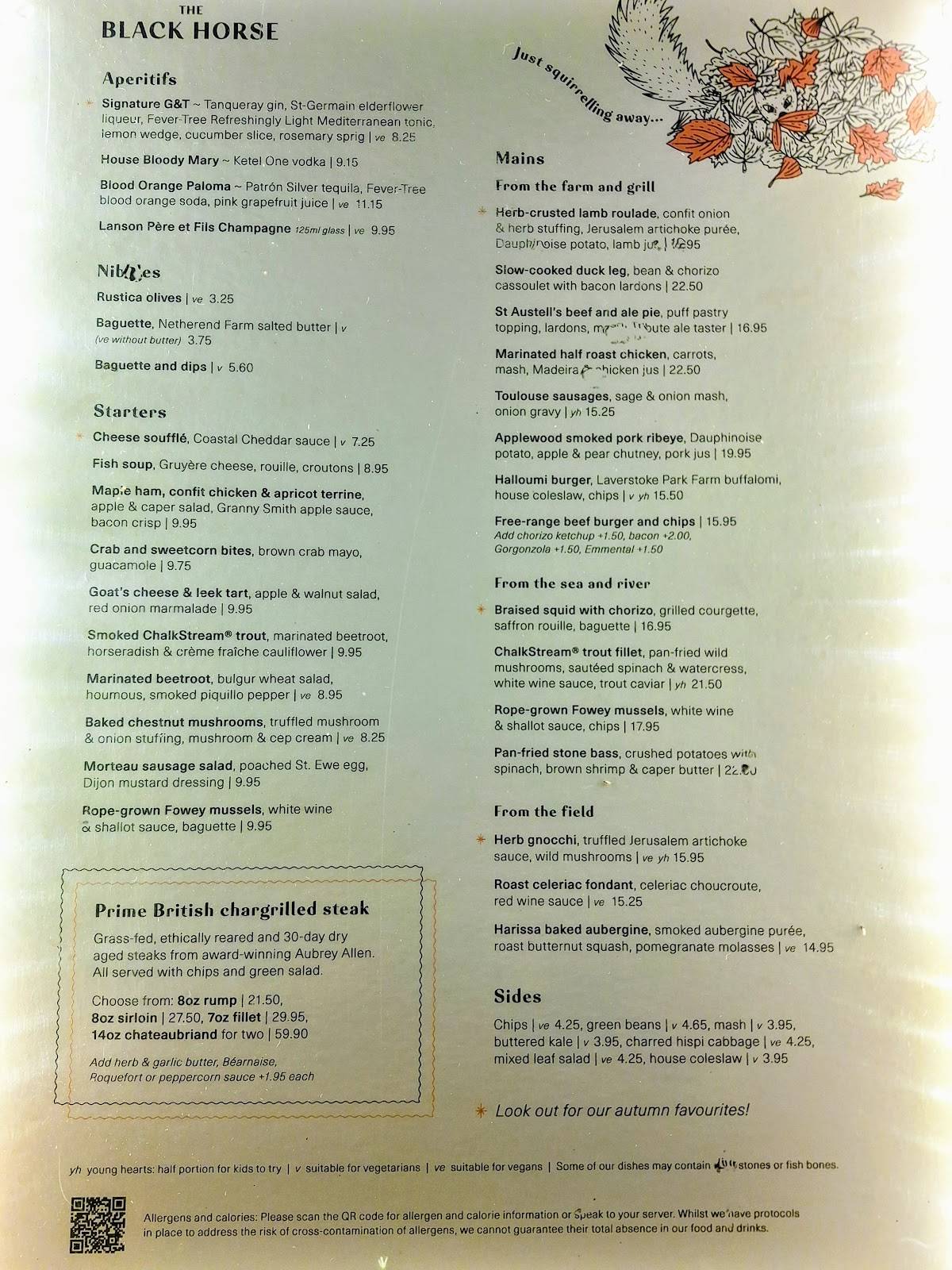 Menu at The Black Horse pub & bar, Reigate, 93 West St