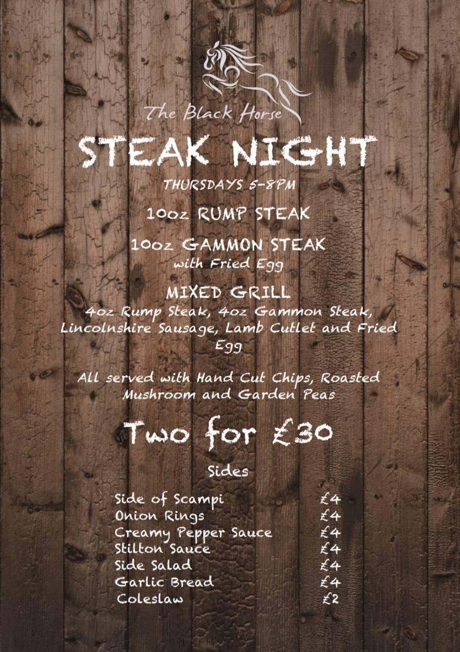 Menu at The Black Horse pub & bar, Peterborough, Main St