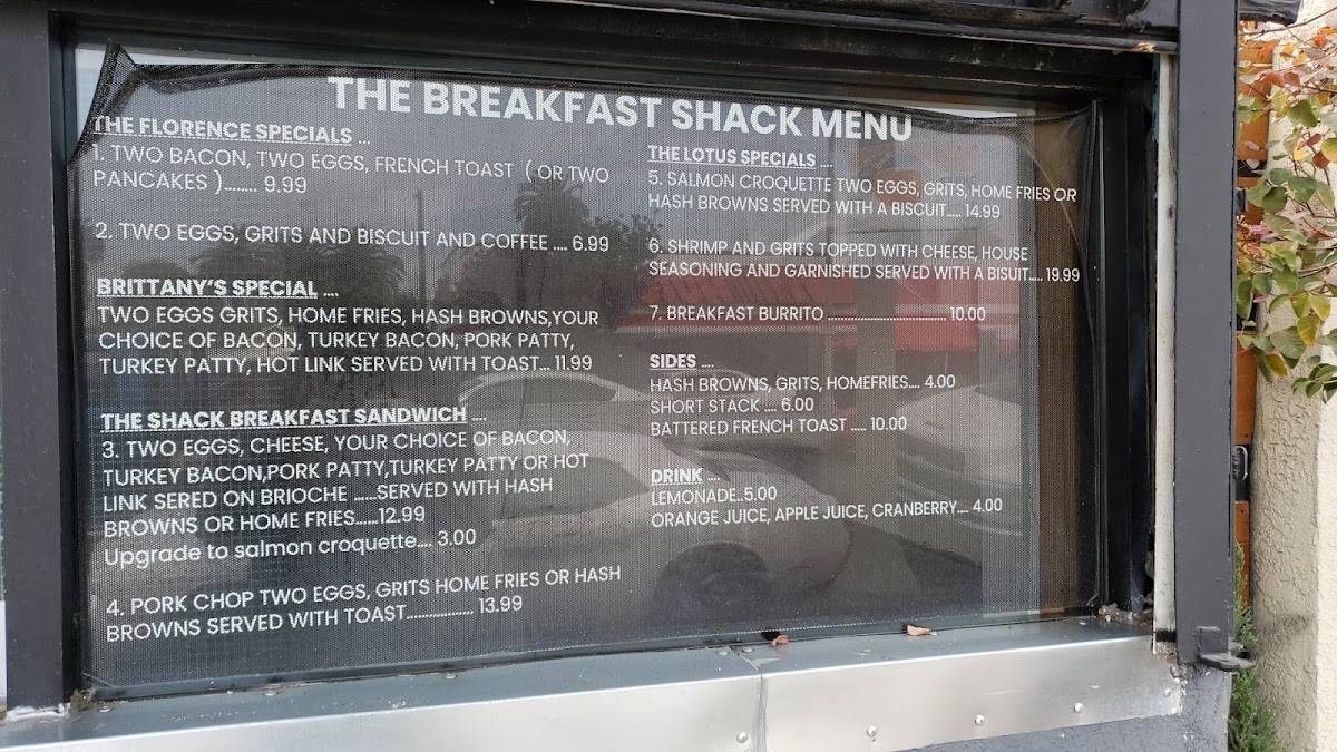 Menu at The Breakfast Shack restaurant, Los Angeles, W Florence Ave