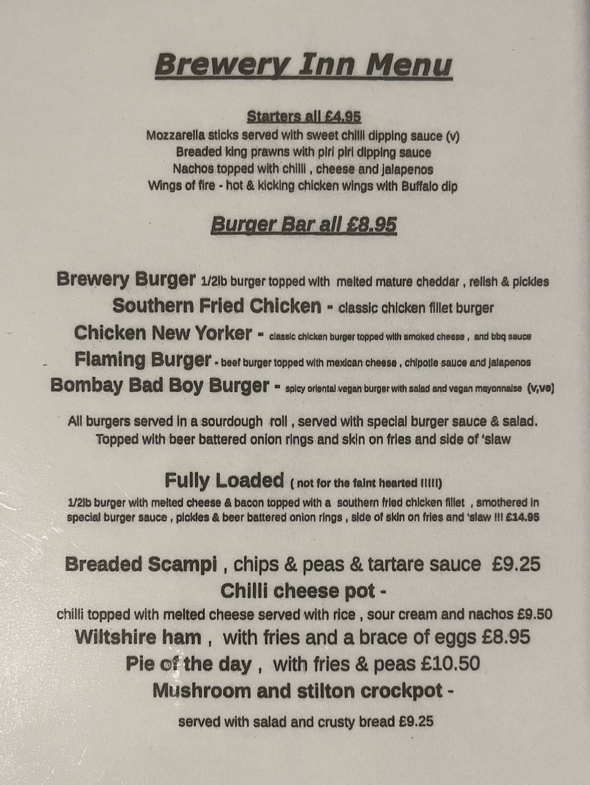 Menu at The Brewery Inn pub & bar, Melksham