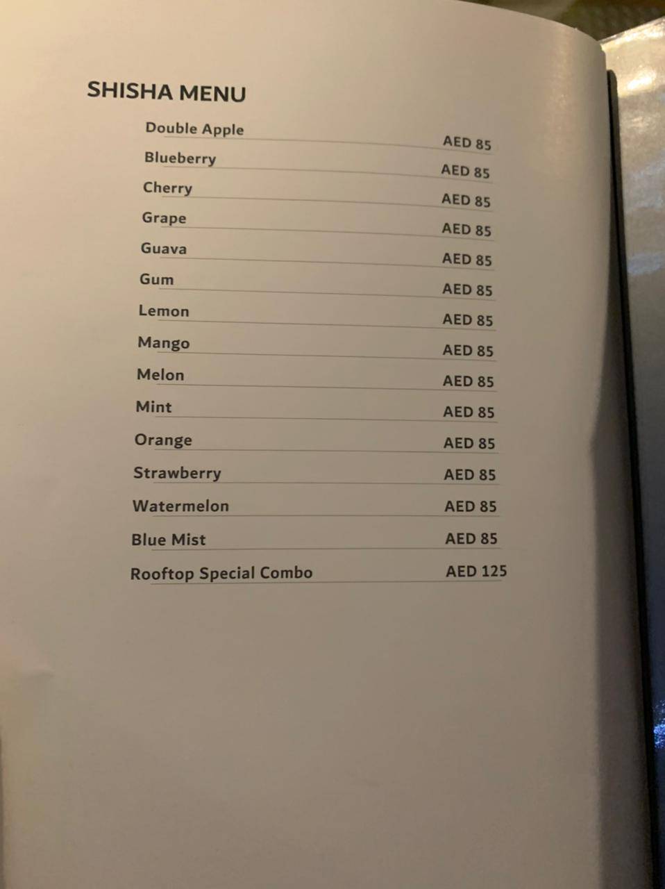 Menu at The Burj Club, Dubai