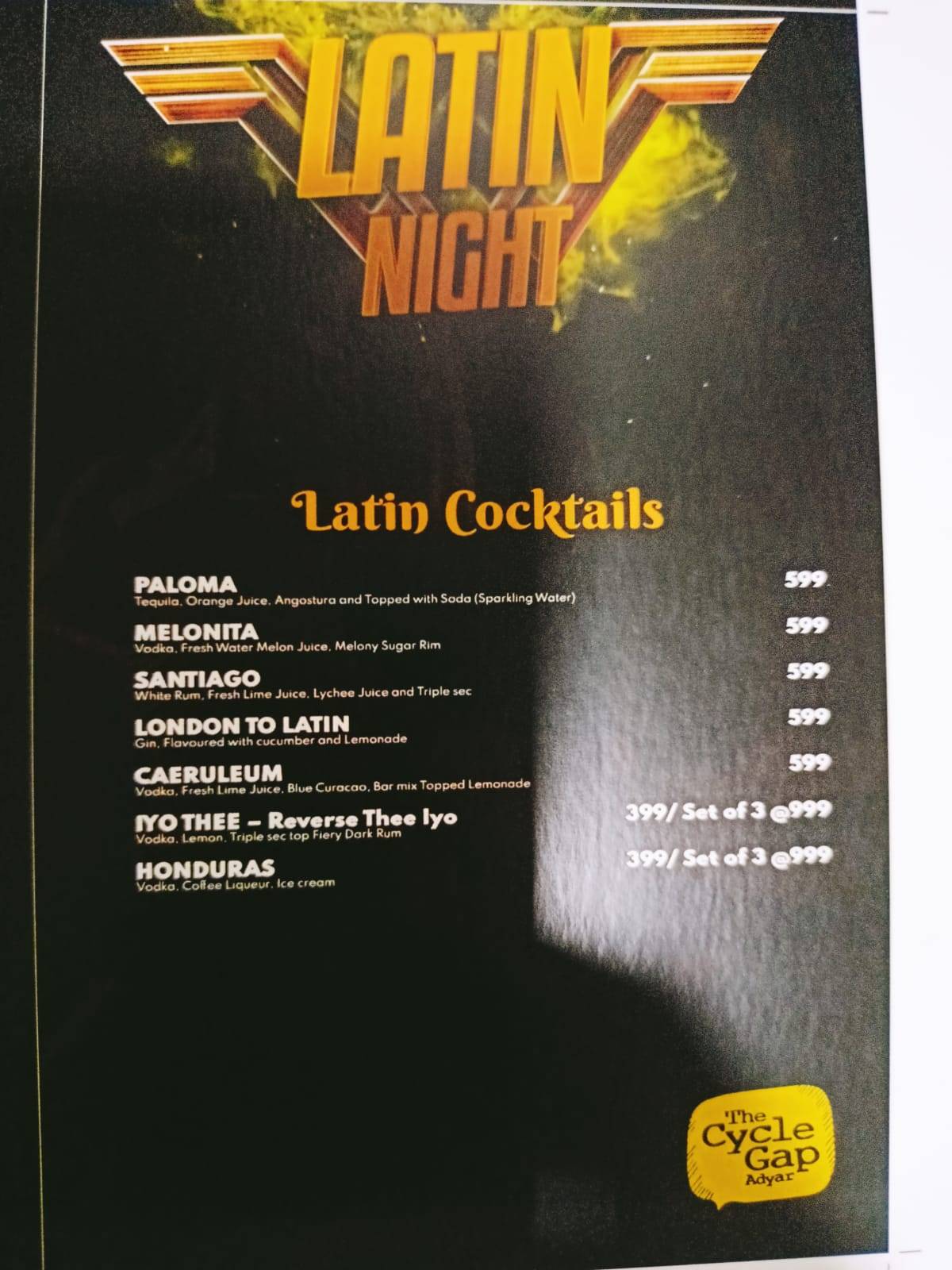 Menu at The Cycle Gap Adyar, Chennai, 73 kalki krishnamurthy salai