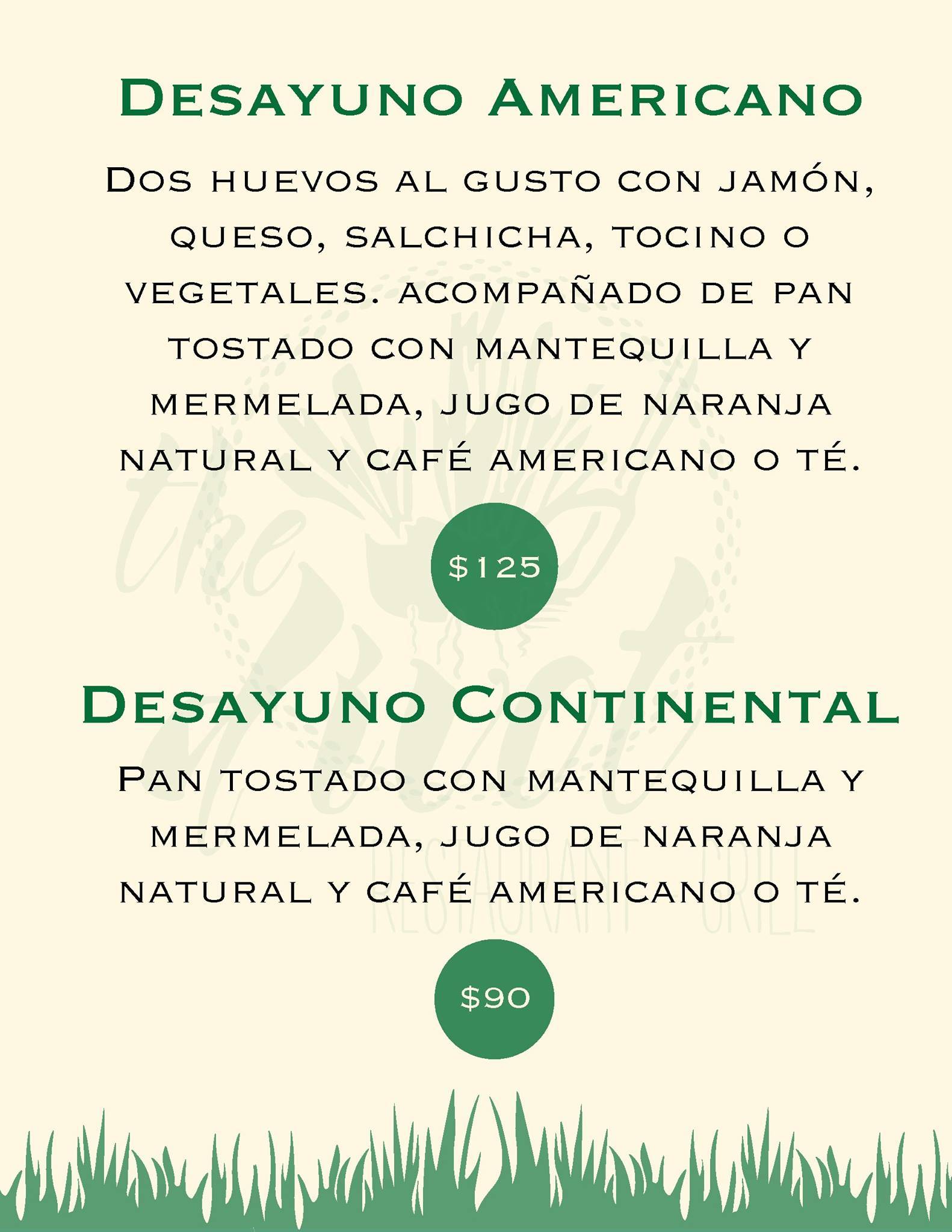 Menu at The Divot restaurant, Puerto Aventuras
