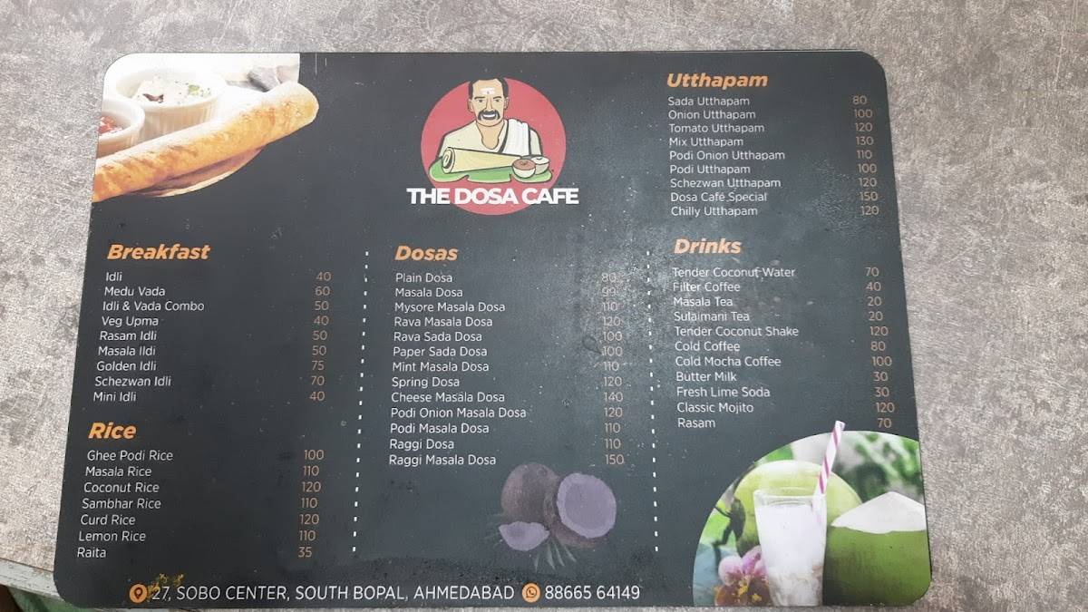 Menu at The Dosa Cafe, Ahmedabad