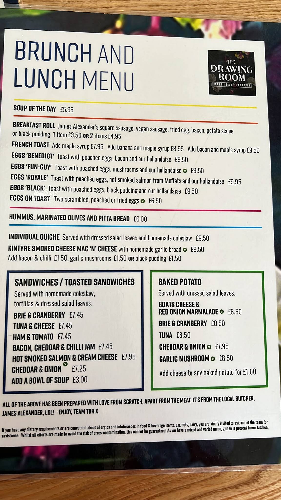 Menu at The Drawing Room restaurant, Strathaven