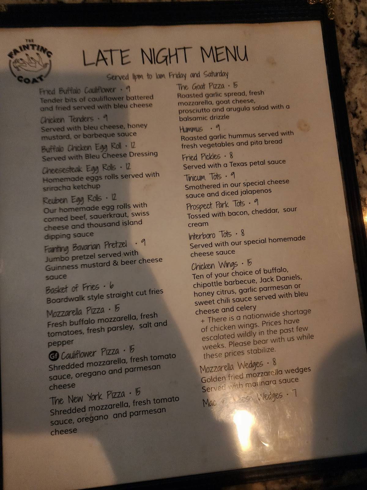 Menu at The Fainting Goat Bar and Restaurant, Glenolden