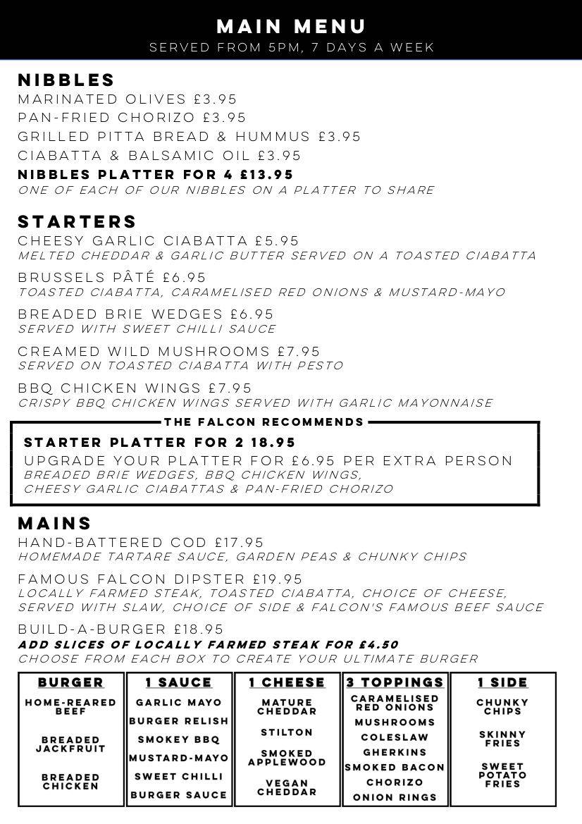 Menu at The Falcon Steakhouse, Wotton-under-Edge