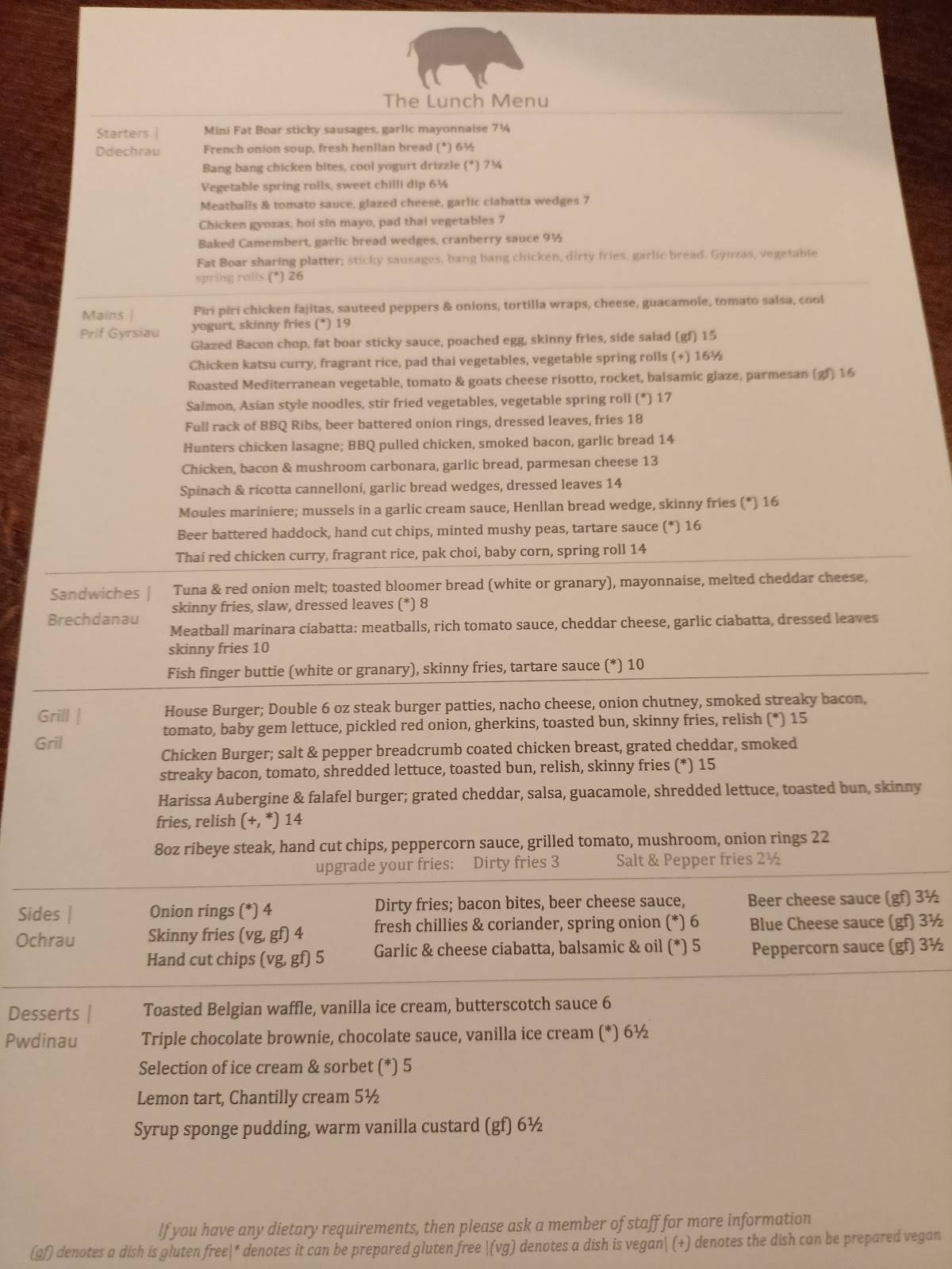 Menu at The Fat Boar Mold pub & bar, Mold
