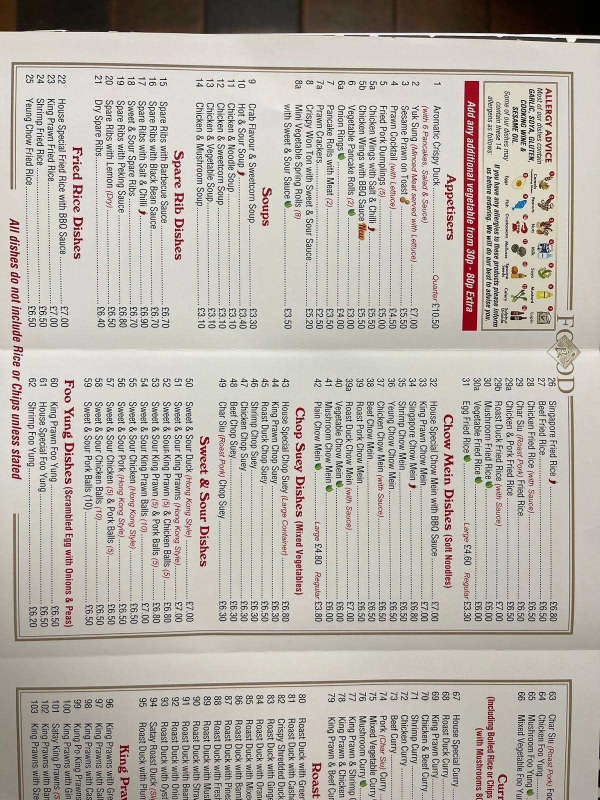 Menu at The Golden Gate fast food, Telford