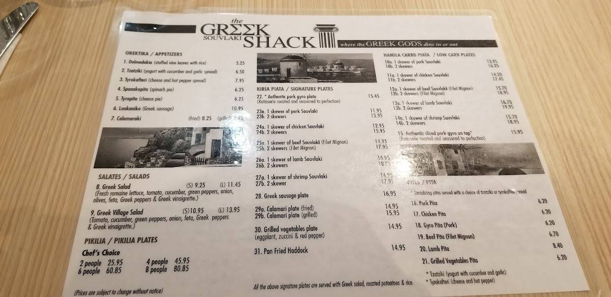 Menu at The Greek Souvlaki Shack restaurant, Ottawa