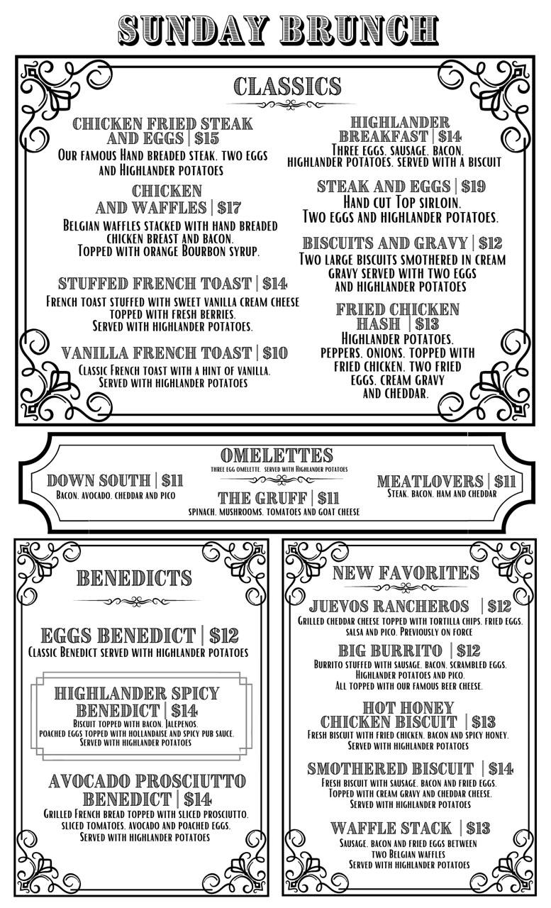 Menu at The Highlander Public House, Wichita Falls