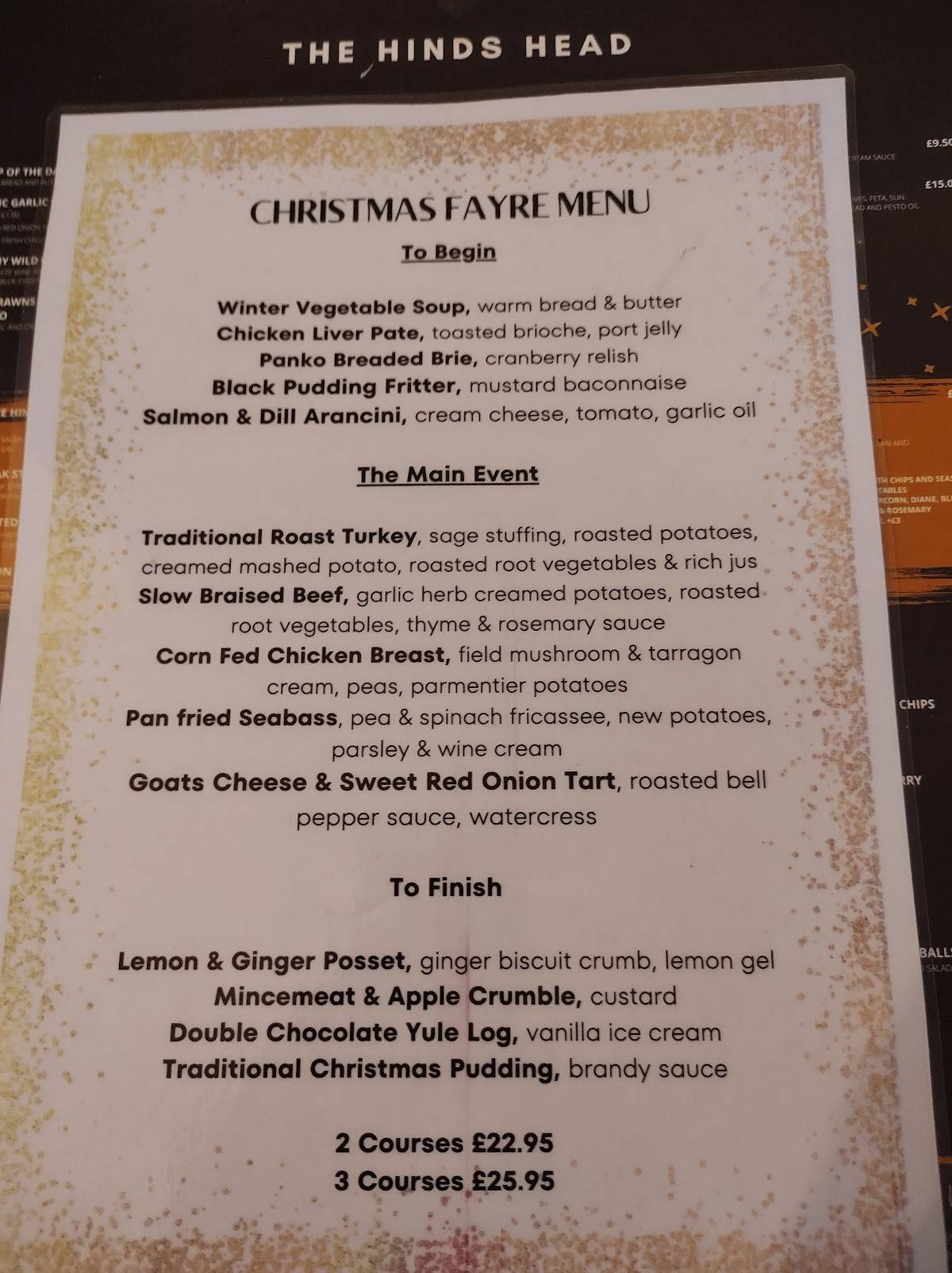 Menu at The Hinds Head Hotel pub & bar, Chorley