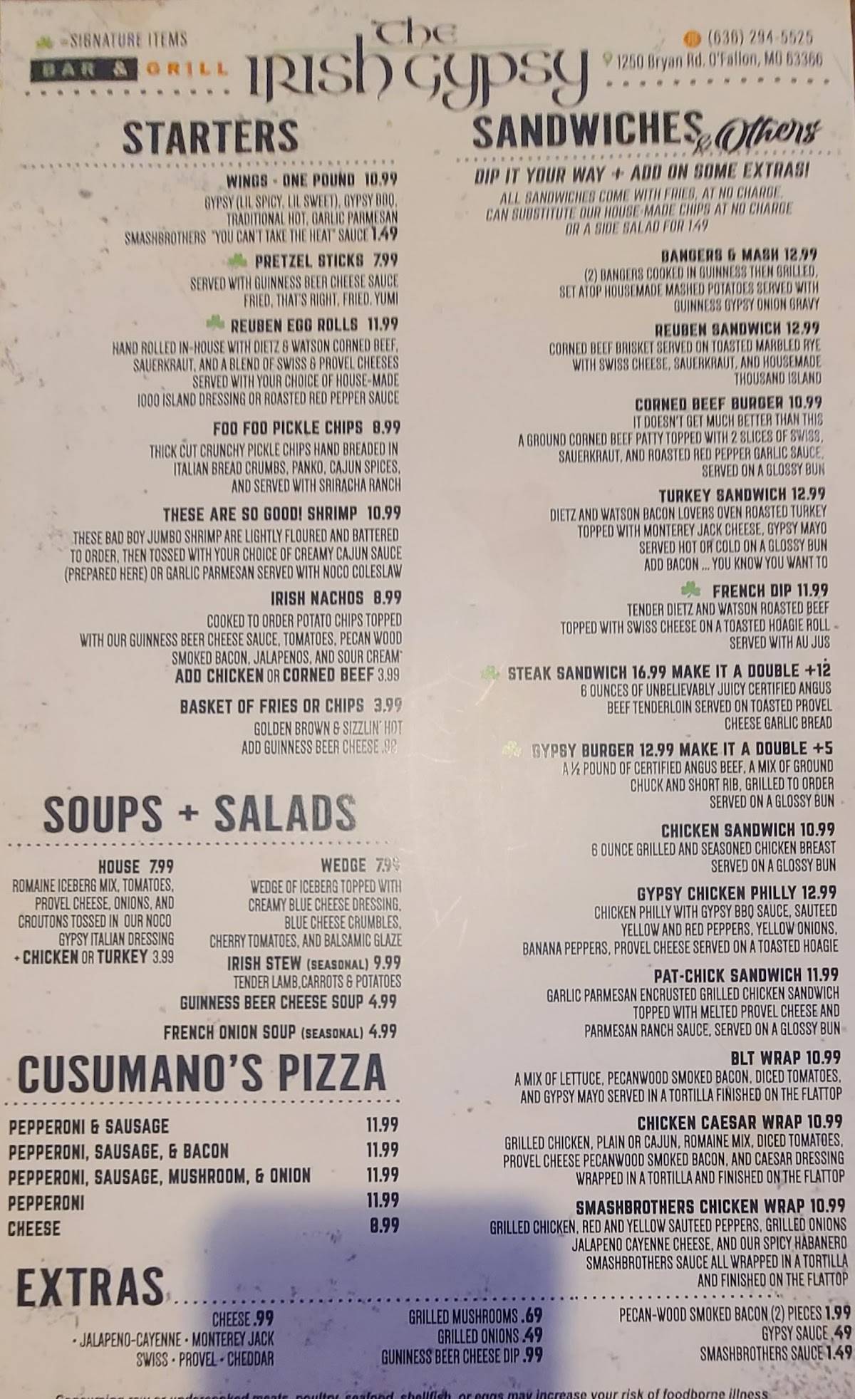 Menu at The Irish Gypsy pub & bar, O'Fallon