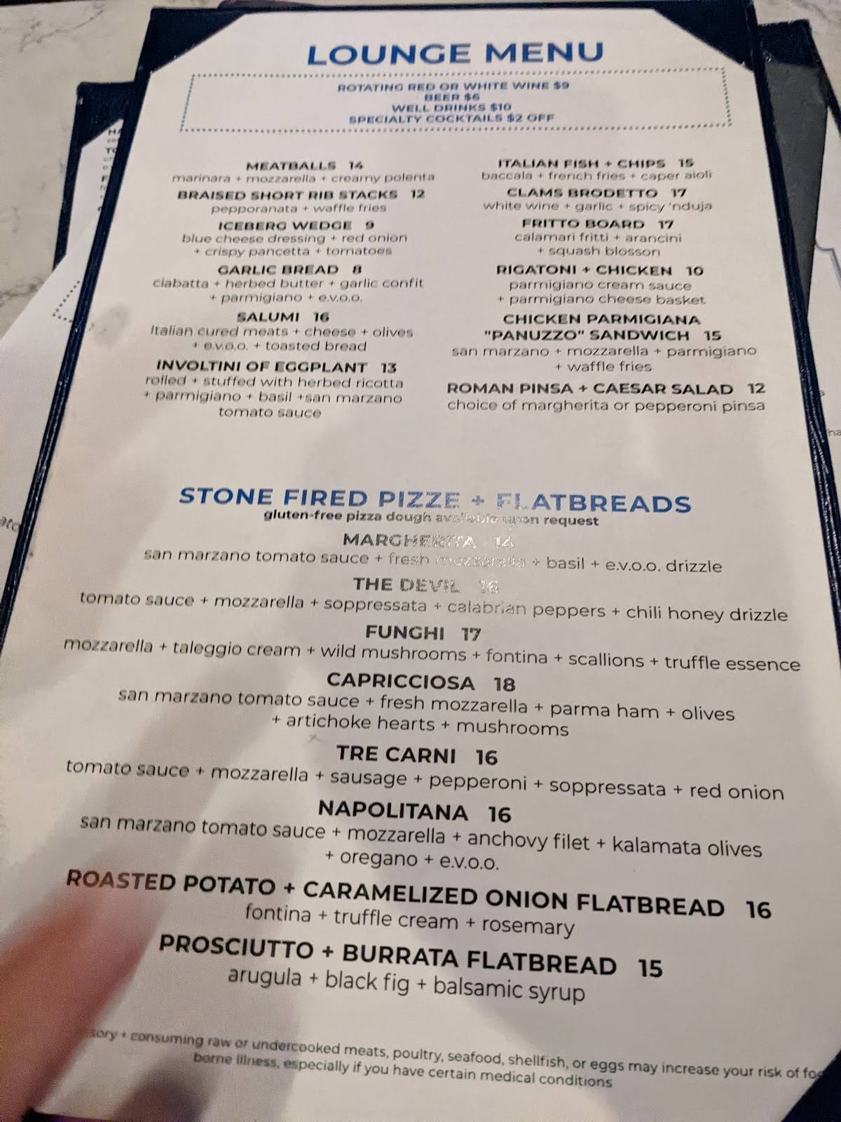 Menu at The Italian Daughter restaurant, Scottsdale