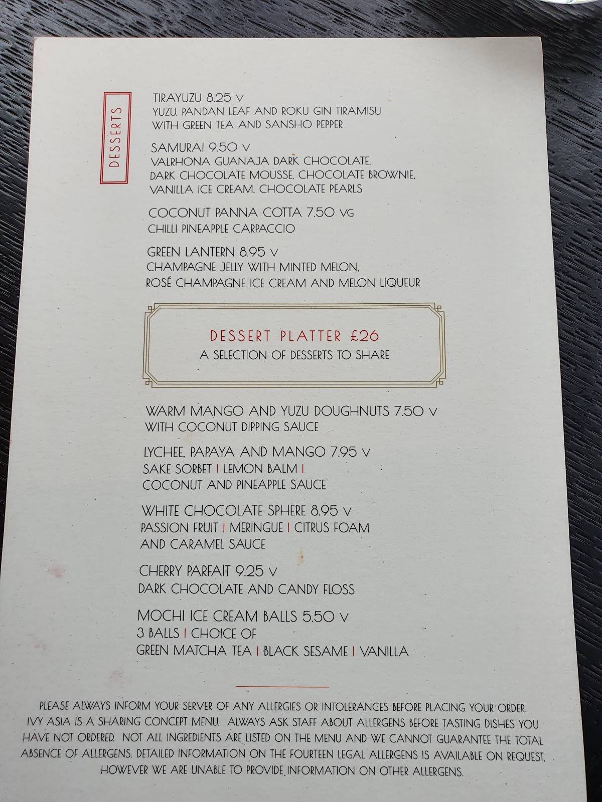 Menu at The Ivy Asia St Paul's restaurant, London