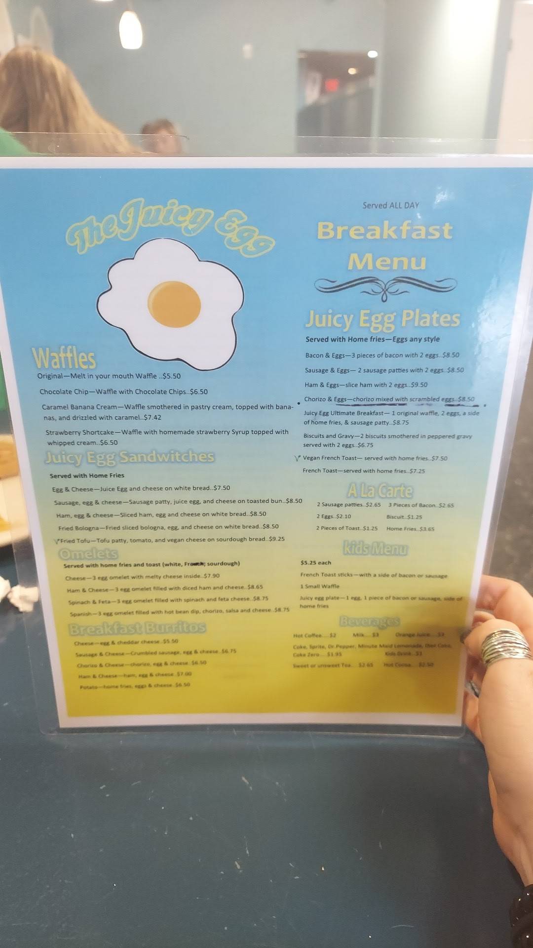 Menu at The Juicy Egg restaurant, Columbia