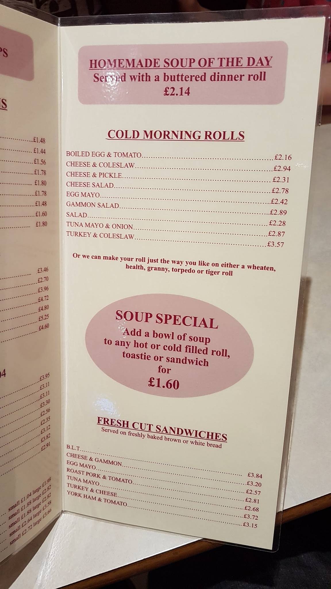 Menu at The Kandy Bar, Saltcoats