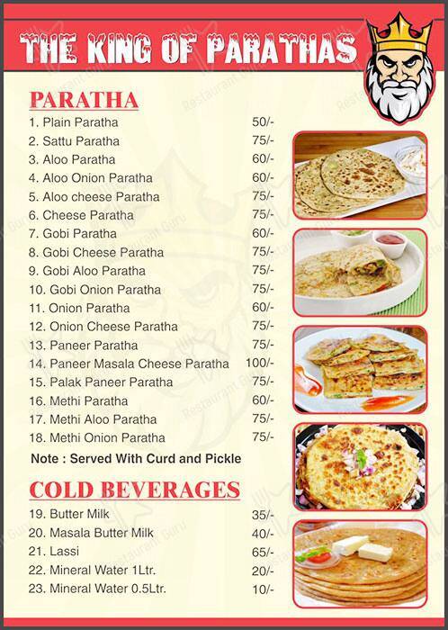 Menu at The King of Parathas, Navi Mumbai