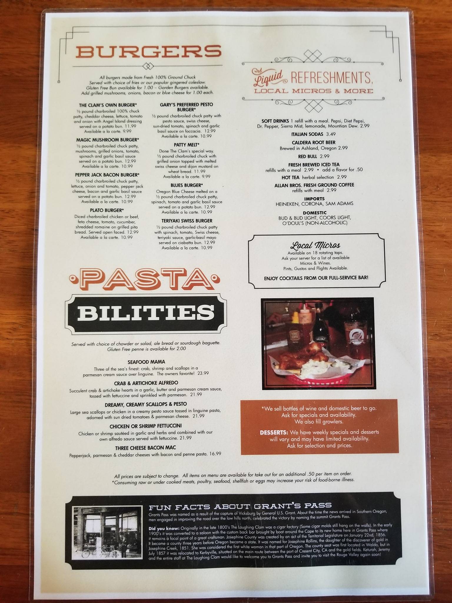 Menu at The Laughing Clam LLC pub & bar, Grants Pass