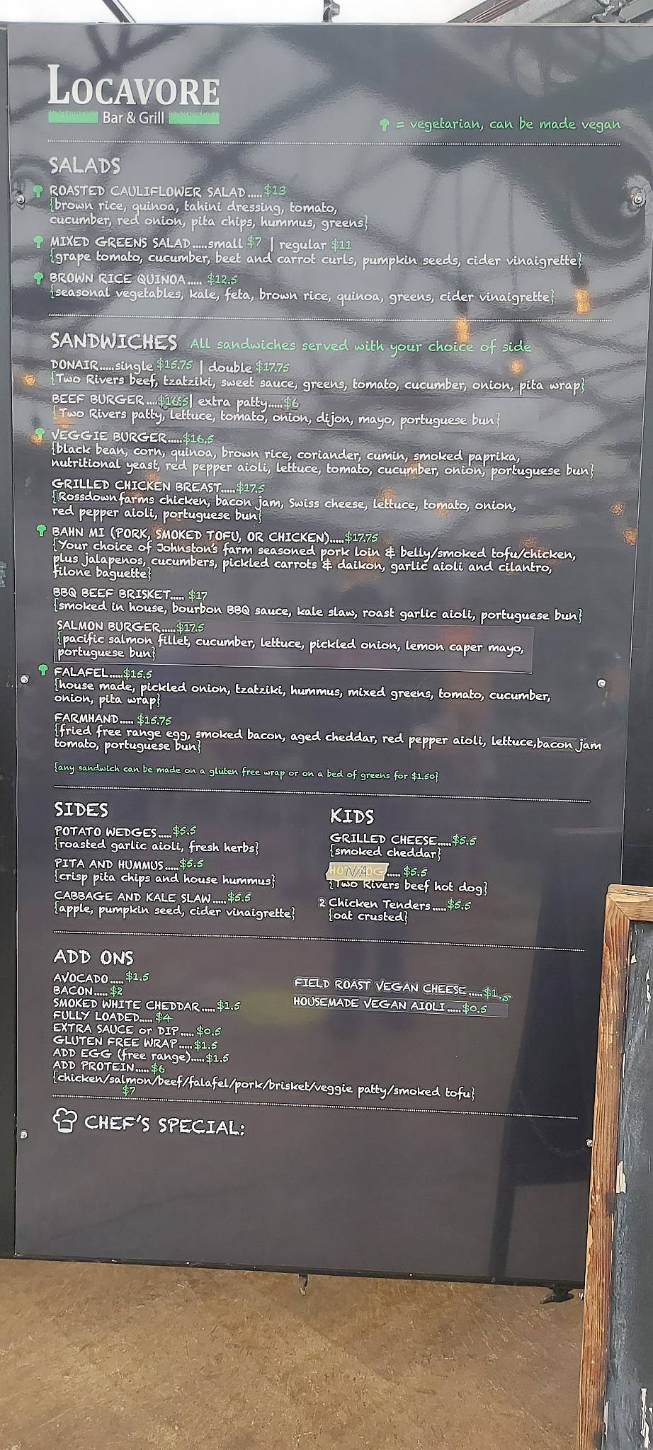 Menu at The Locavore Bar & Grill, Squamish, Mamquam Rd