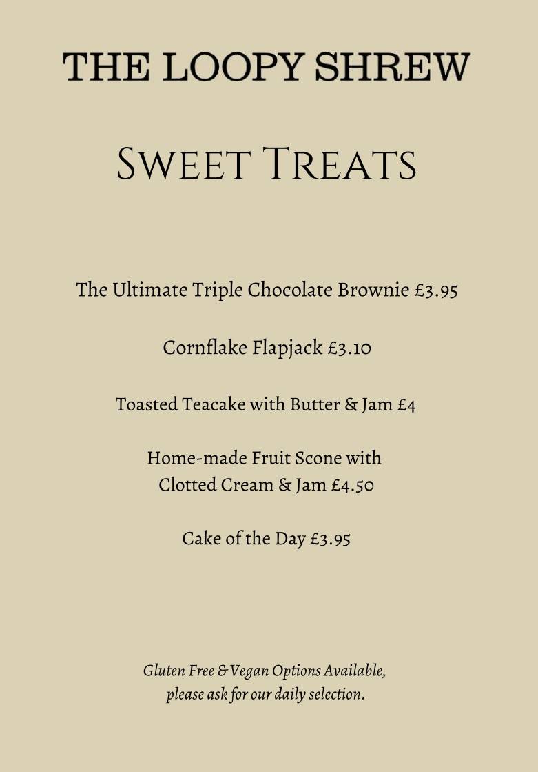 Menu at The Loopy Shrew pub & bar, Shrewsbury